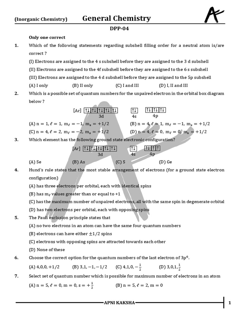 DPP - 04 - General Chemistry | PDF | Electron Configuration | Atomic Orbital