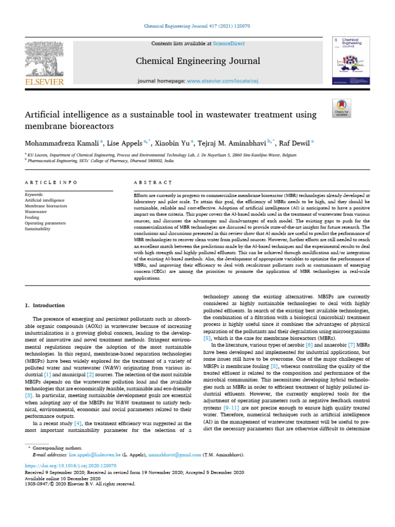 Artificial Intelligence as a Sustainable Tool in Wastewater Treatment ...