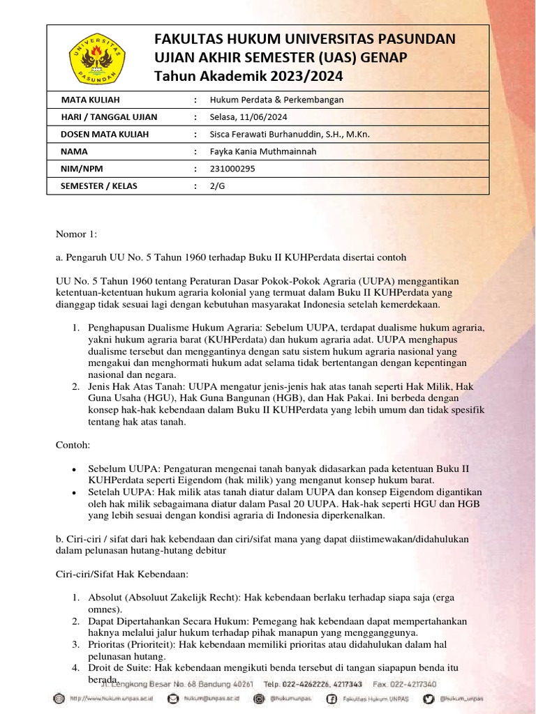 Lembar Jawaban UAS Perdata | PDF