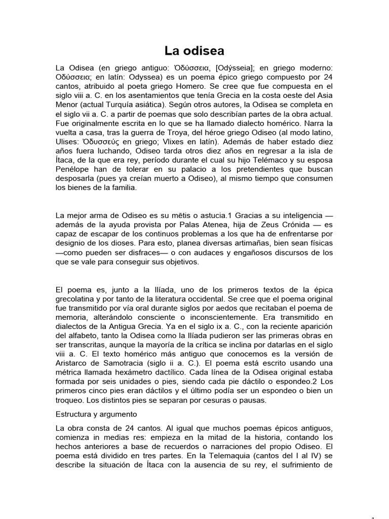 La Odisea | PDF | Odisea | Odiseo