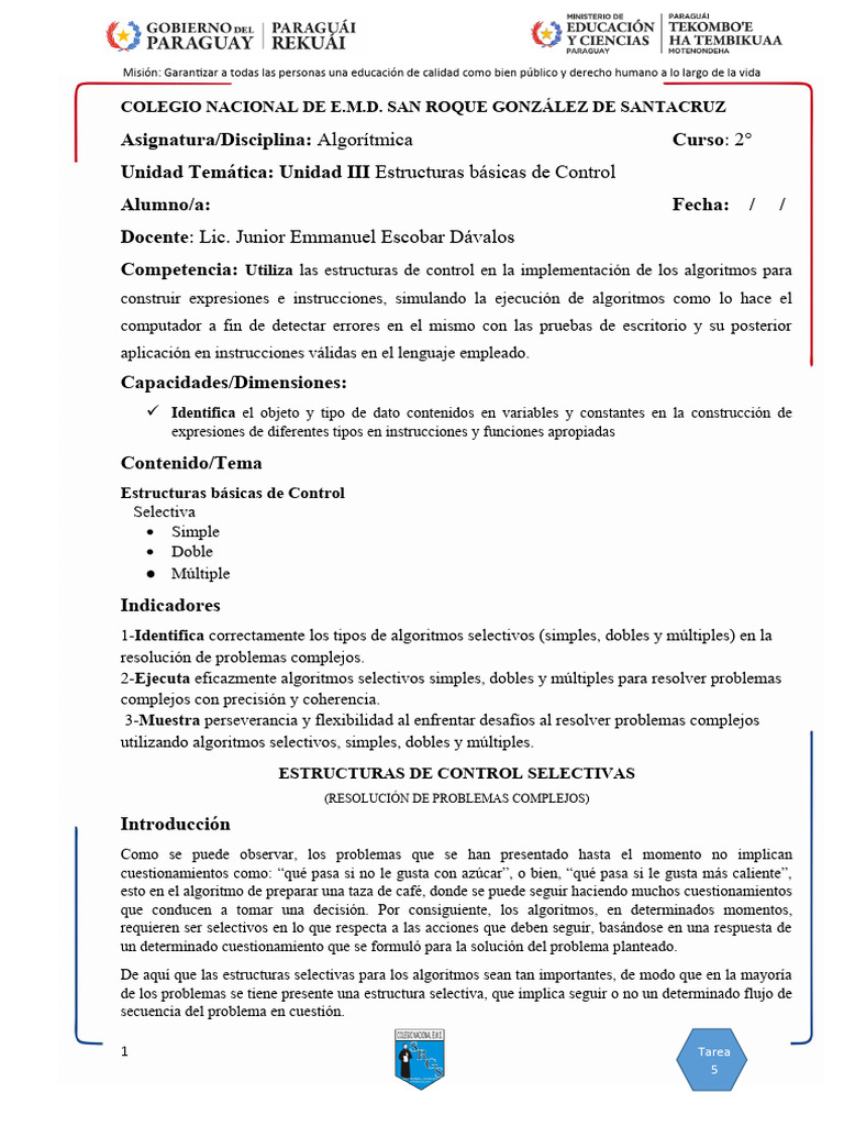 Estructuras de Control en Algoritmos | PDF | Algoritmos | Matemáticas ...