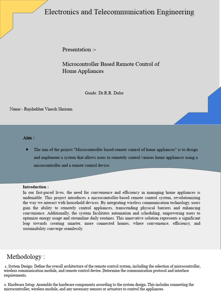 Major Project Presentation1 | PDF | Remote Control | Home Automation