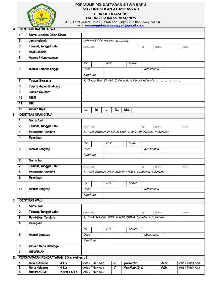 Formulir PPDB 2024-2025 | PDF
