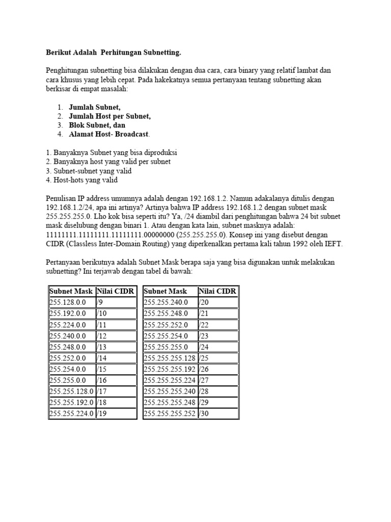 Perhitungan Subnetting | PDF