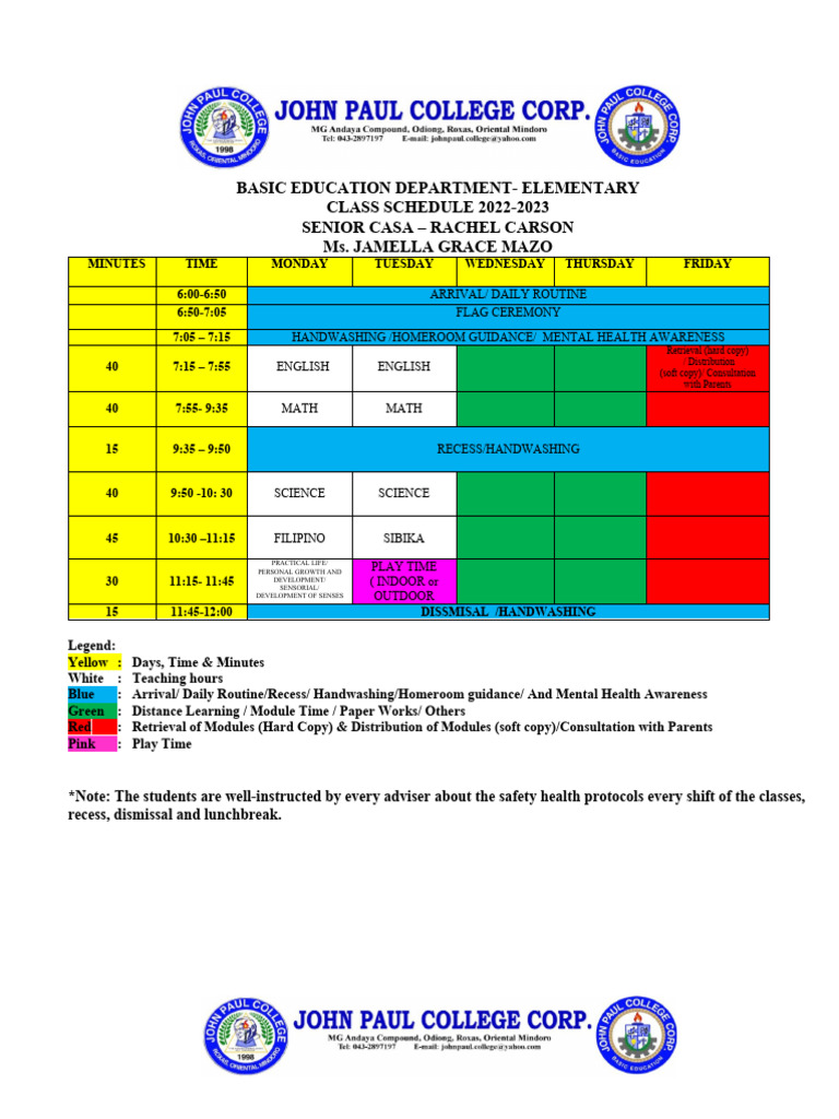 SCHEDULE F2F For Present - For Teachers | PDF | Teachers | Educational ...