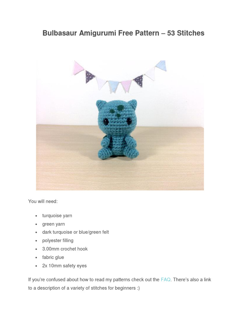Bulbasaur-Amigurumi-Free-Pattern | Download Free PDF | Crochet | Needlework