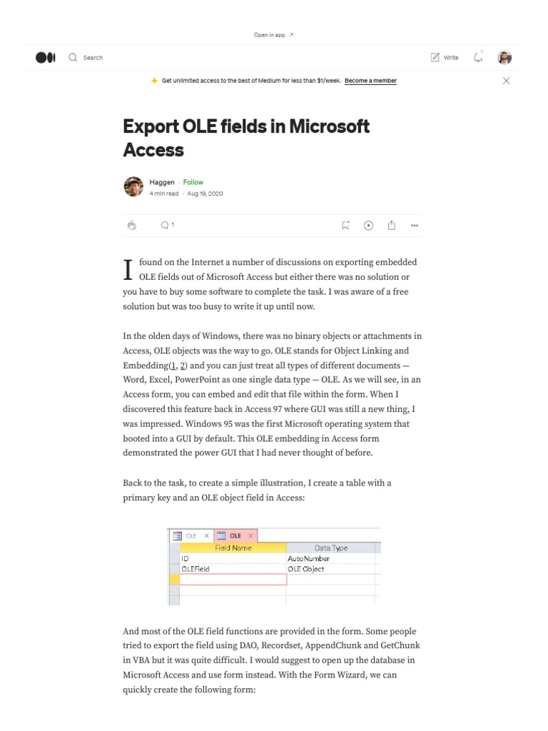 Export OLE Fields in Microsoft Access - by Haggen - Medium | PDF | Microsoft Access | Software