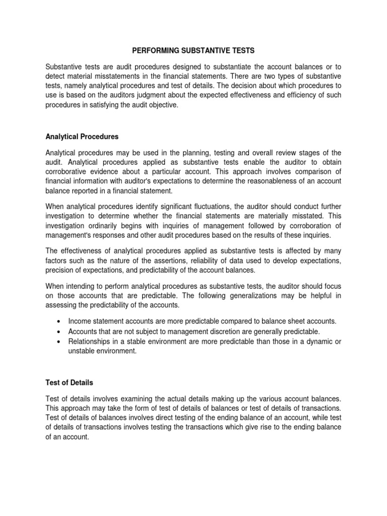 Substantive Tests in Auditing | PDF | Audit | Internal Control