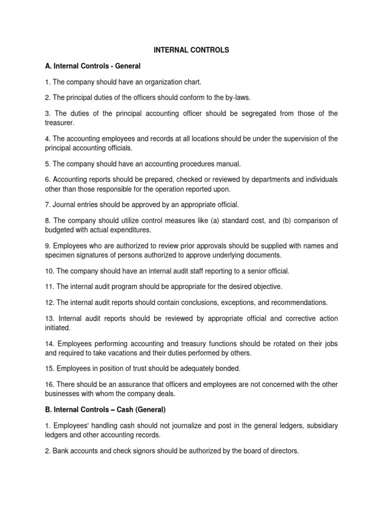 INTERNAL CONTROLS (Example) | PDF | Cheque | Bookkeeping