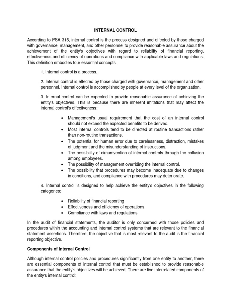 INTERNAL CONTROL | PDF | Internal Control | Audit