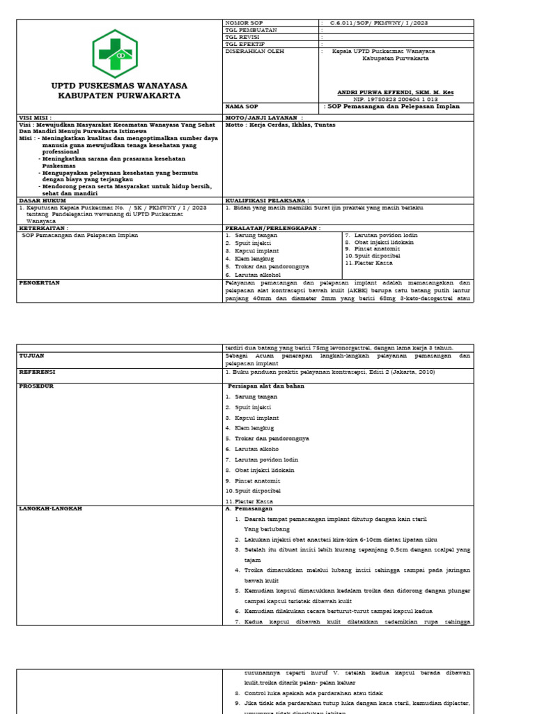 SOP PEMASANGAN Dan PENCOPTAN IMPLAN | PDF