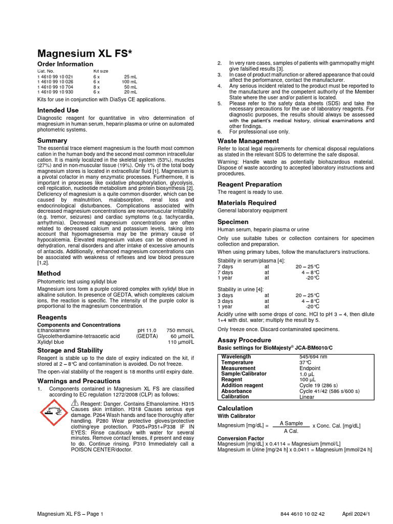 Magnesium XL FS : Order Information | PDF | Magnesium