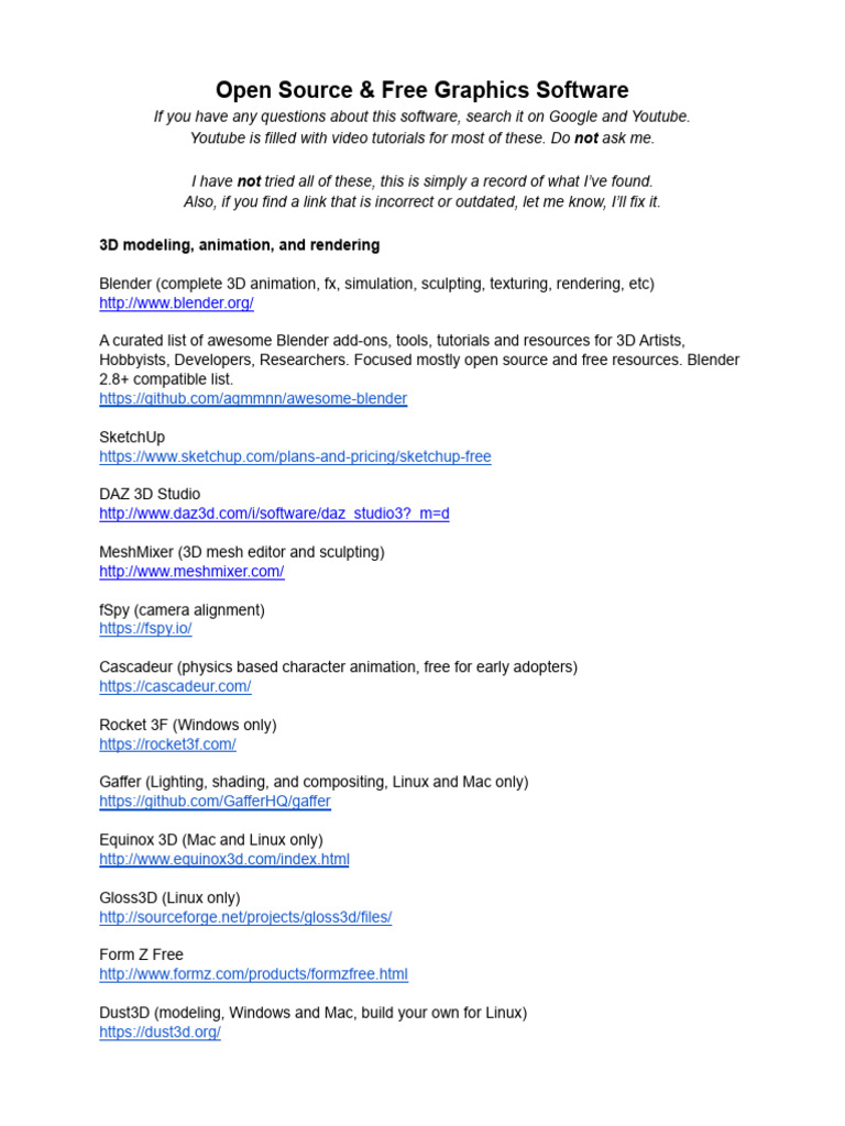 Free Graphics Software List by Sean Kennedy (OpenVisual FX) | PDF | 3 D ...