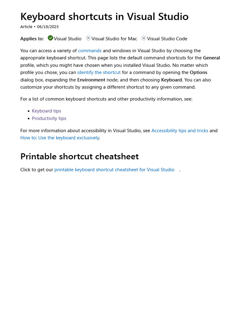 Visual Studio Keyboard Shortcuts by Microsoft Learn | Download Free PDF ...