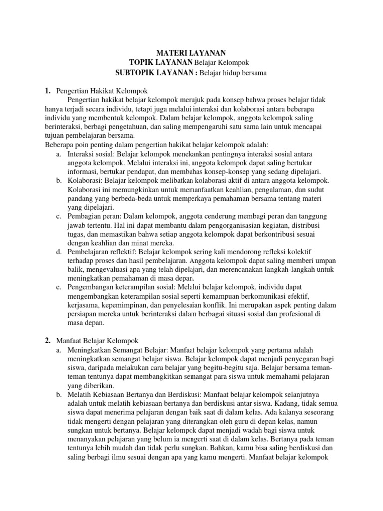 Materi Layanan Belajar Kelompok | PDF