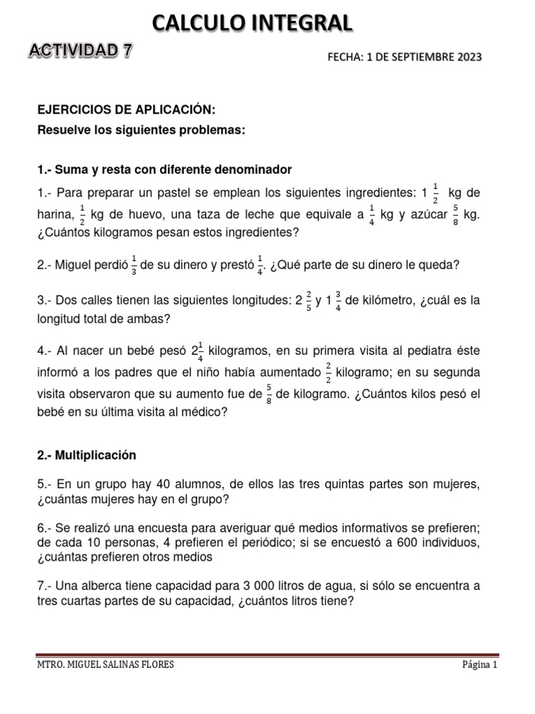 Actividad 7 Ejercicios de Numeros Racionales | PDF | Kilogramo