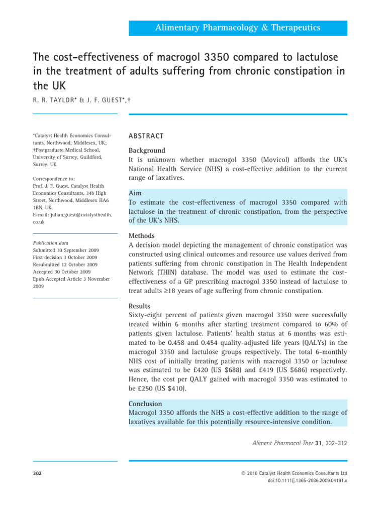 Aliment Pharmacol Ther - 2009 - TAYLOR | PDF | Comorbidity | Constipation