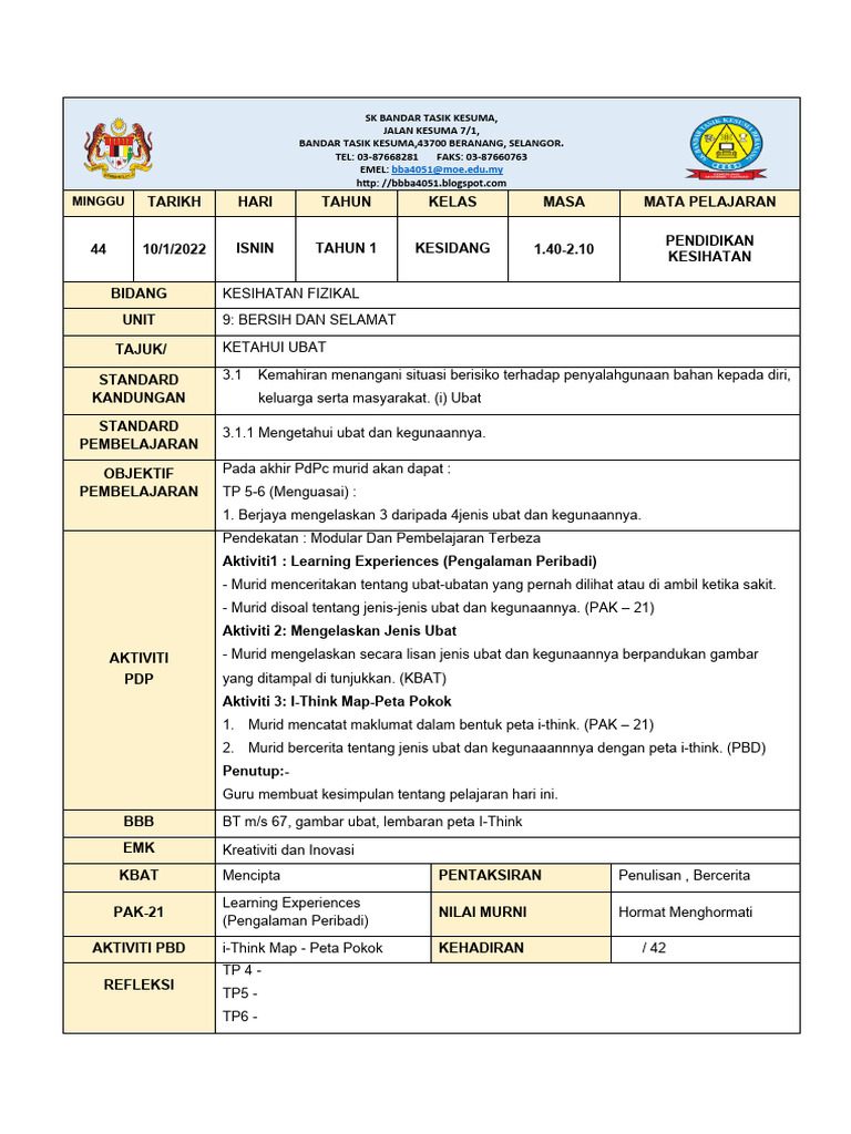 Pembelajaran Ubat untuk Tahun 1 | PDF