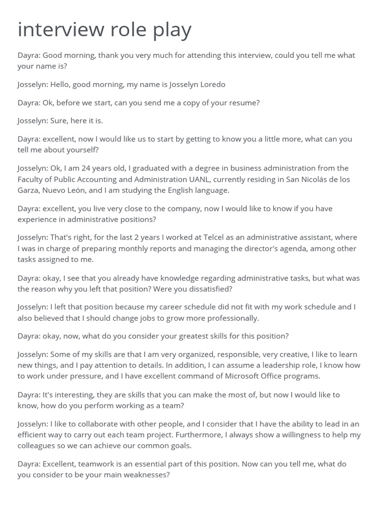 Interview role play. | Download Free PDF | Cognitive Science | Social ...