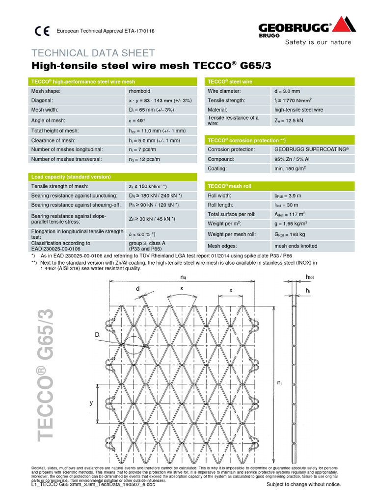 Technical Data Sheet L1 TECCO-G65-3mm 3.9m TechData 190507 e | PDF ...