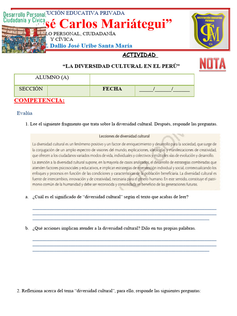 Ficha Diversidad Cultural | PDF