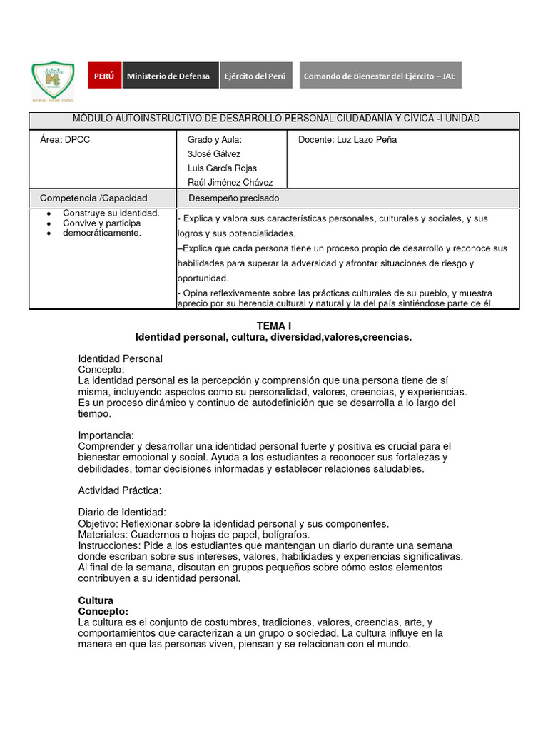 MODULO UNIDAD III TERCERO DPCC | Descargar gratis PDF | Perú | Tradiciones