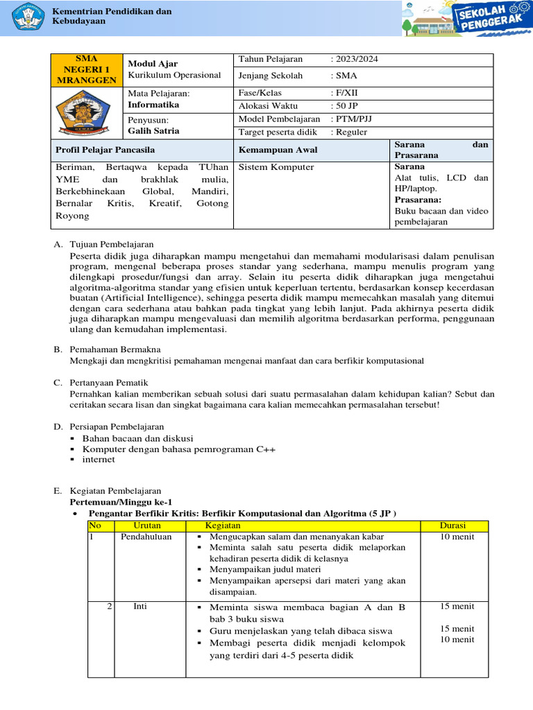 XII - Modul Ajar - Informatika - Bab3 - Galih - Satria | PDF | Seni ...