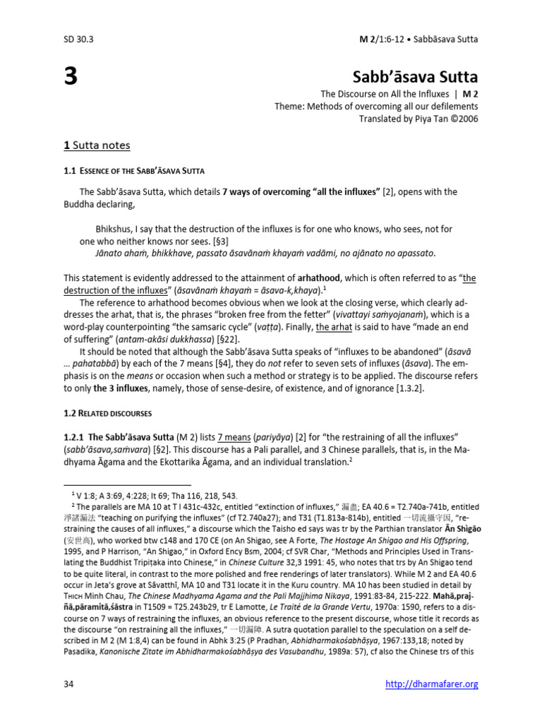 Handouts Suttanta - 30.3-Sabbasava-S-m2-piya | PDF | Noble Eightfold Path | Sati (Buddhism)