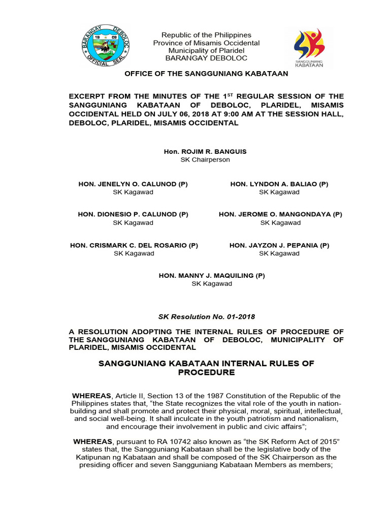 Resolution 01-2018INTERNAL RULES | PDF | Quorum | Government