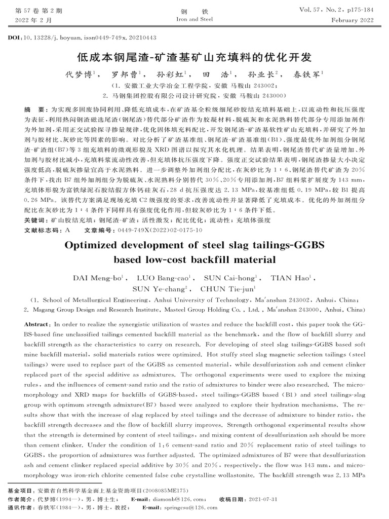 Optimized Development of Steel Slag tailings-GGBS Based Low-Cost ...