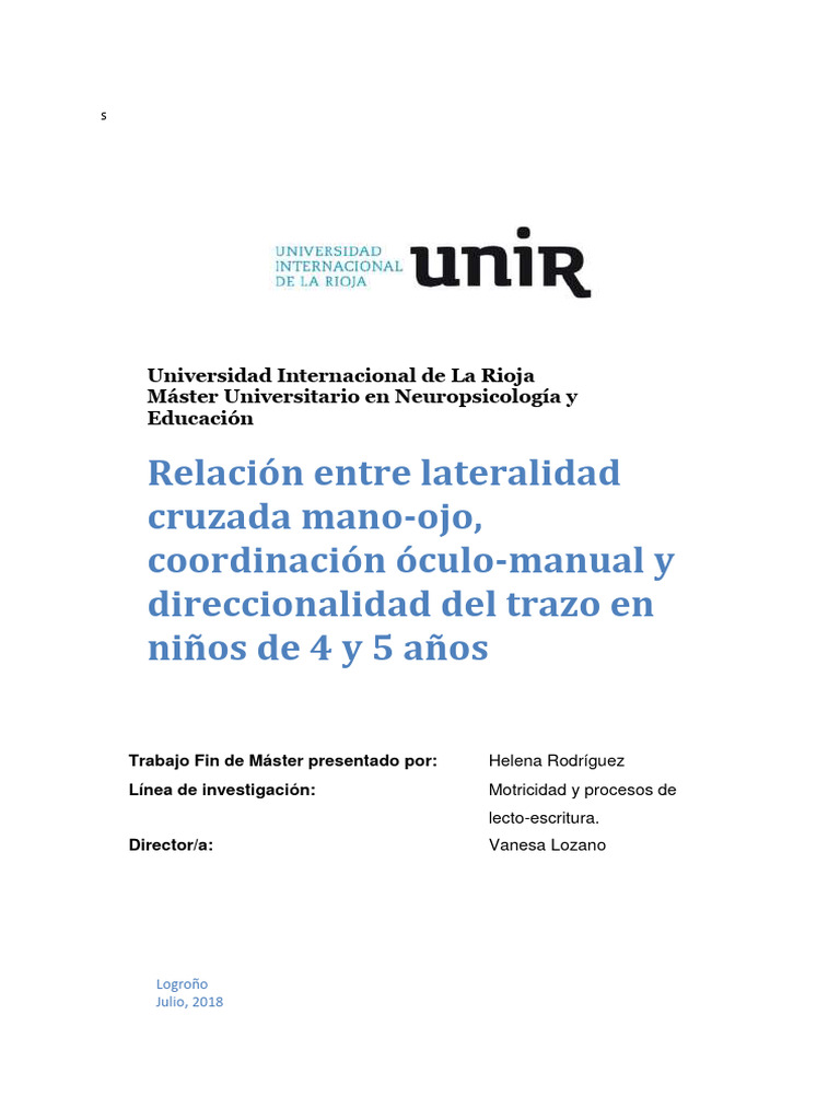 Lateralización Mano Ojo | PDF | Hemisferio cerebral | Coordinación motriz