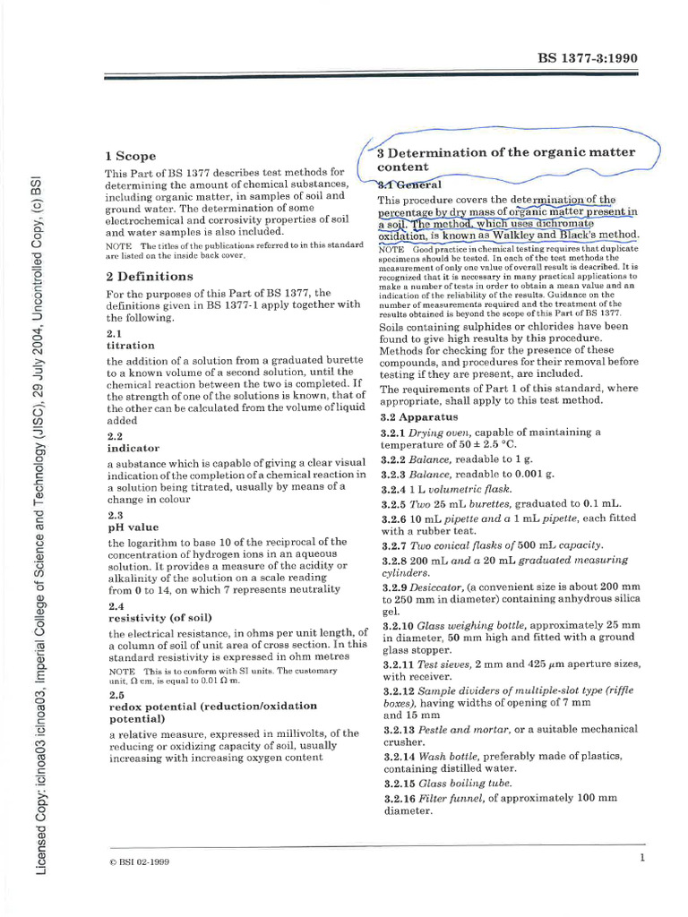 BS 1377 1990 pt3 - LOI | PDF