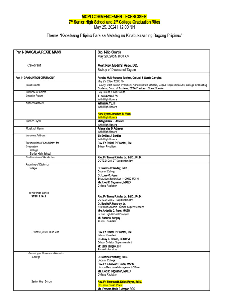 MCPI 7th Commencement Exercises Program Flow | PDF