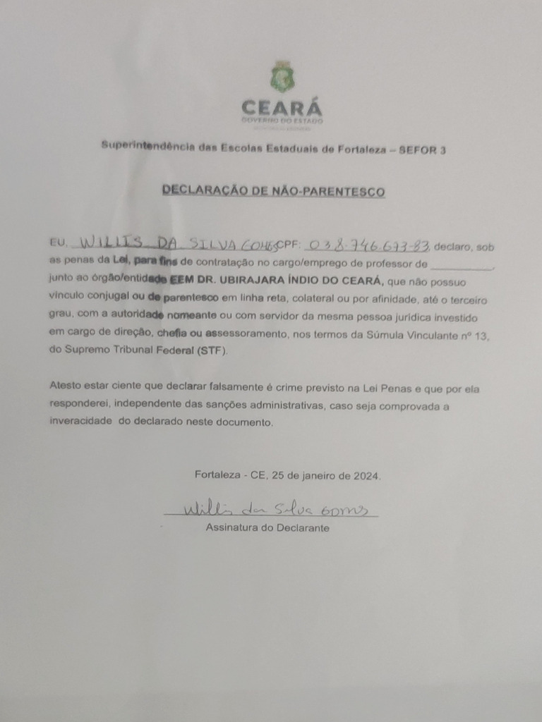 Declaração de Parentesco | PDF