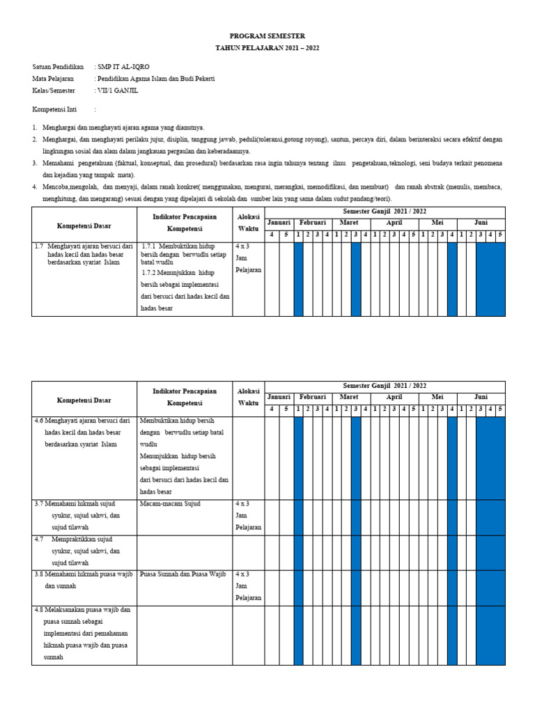 Prosem Kelas Vii 21-22 Ganjil | PDF
