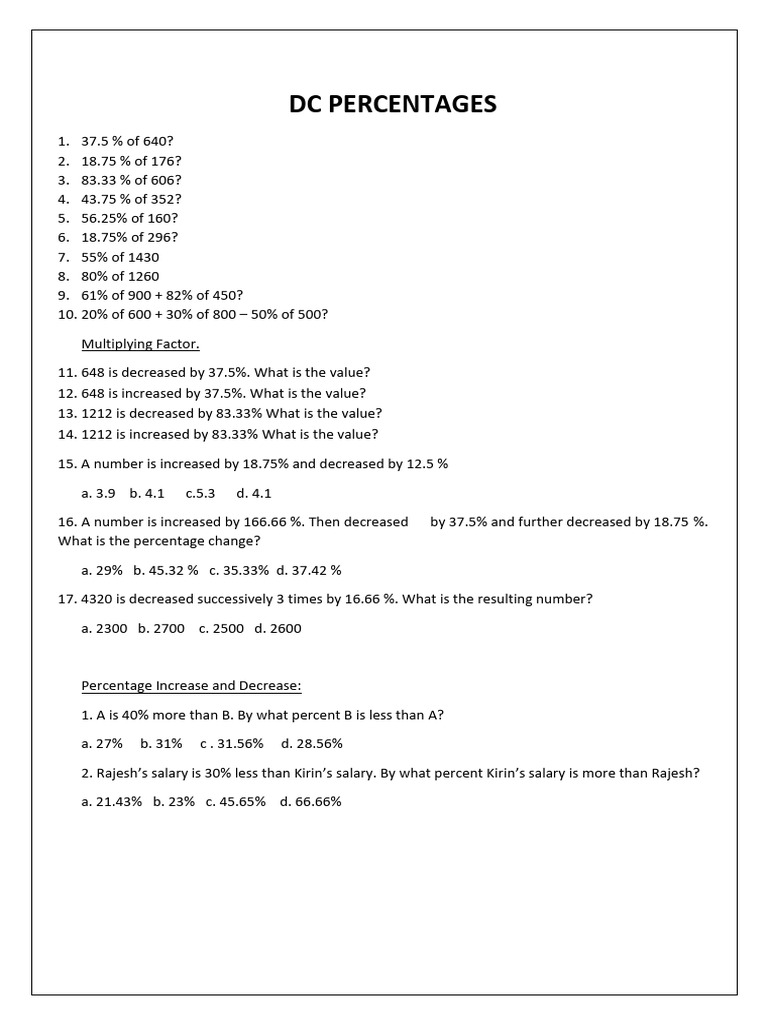 Percentages DC Worksheet | PDF | Percentage | Economies