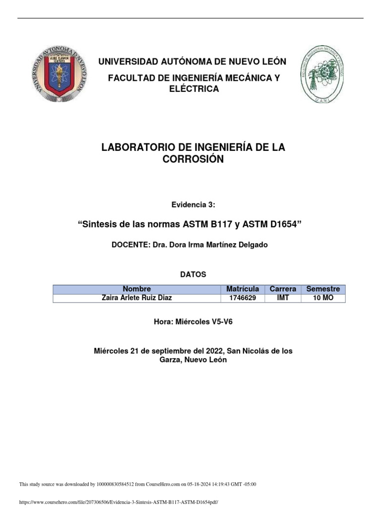 Síntesis Normas ASTM B117 y D1654 | PDF | Acero | Corrosión