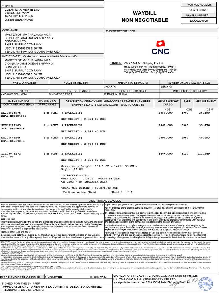 SWB Dry - Bcc0220009 | PDF | Bill Of Lading | Cargo