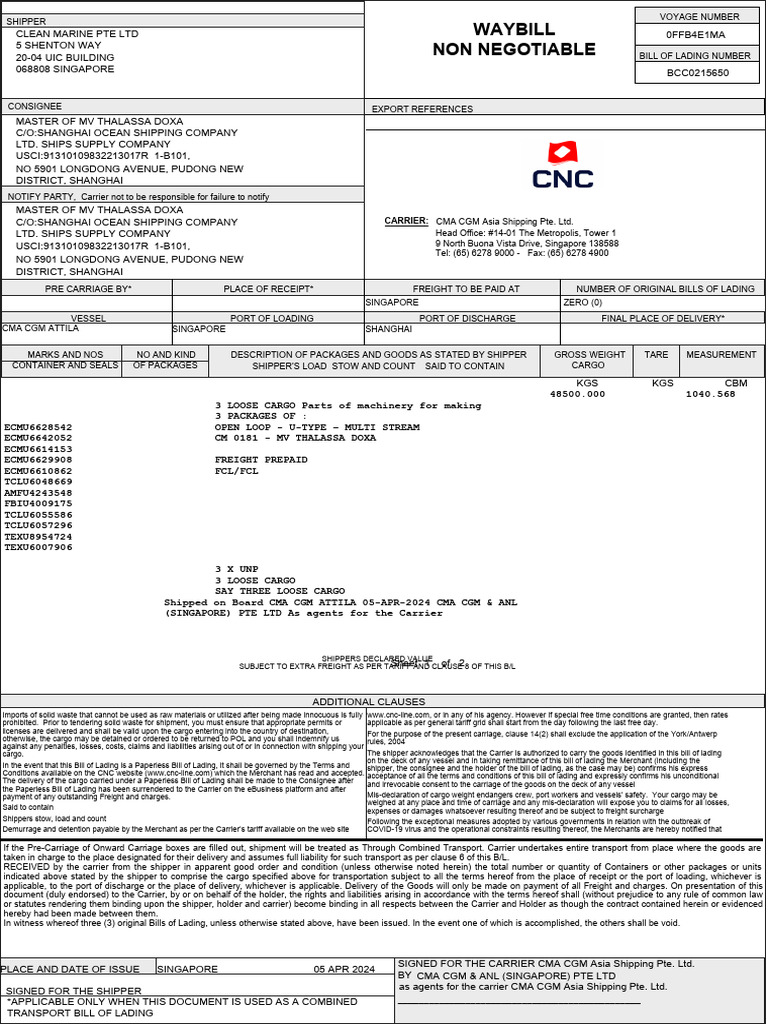 Previous BL Sample | Download Free PDF | Bill Of Lading | Cargo