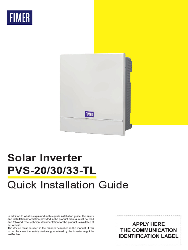 FIMER - PVS-20 - 30 - 33-TL - Quick Installation Guide - EN - RevD - 0 ...