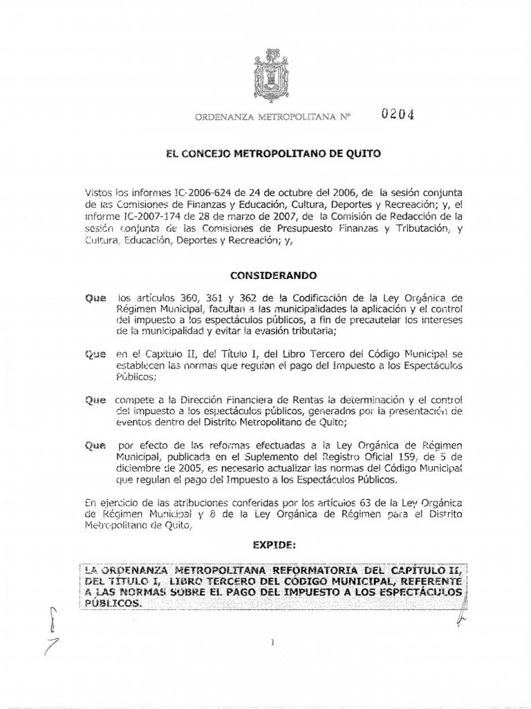 Ordm-204-Espectaculos Publicos Impuestos | PDF