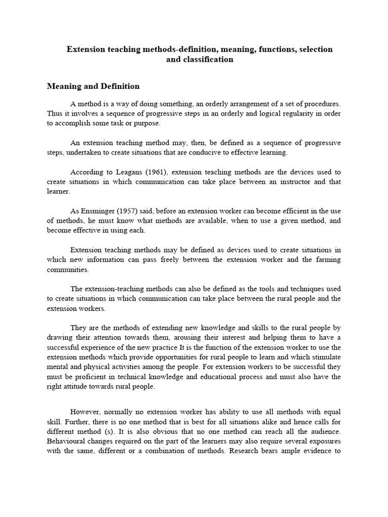 Extension Teaching Methods | PDF | Teaching Method | Learning