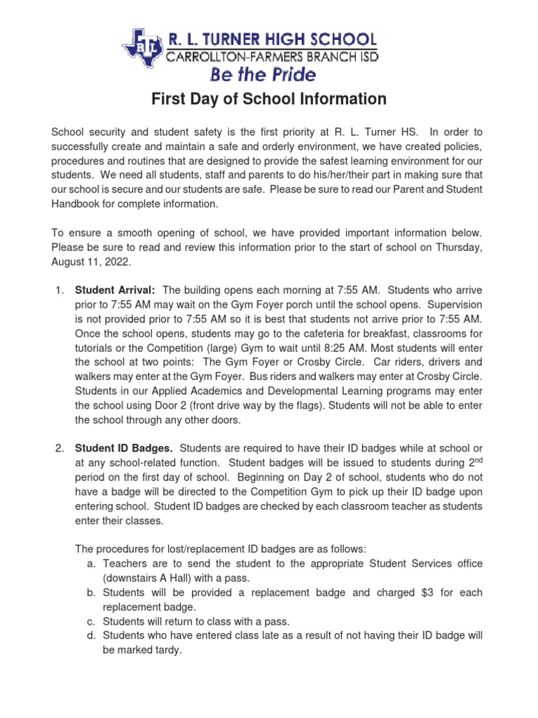 First Day of School Info | PDF | Teachers
