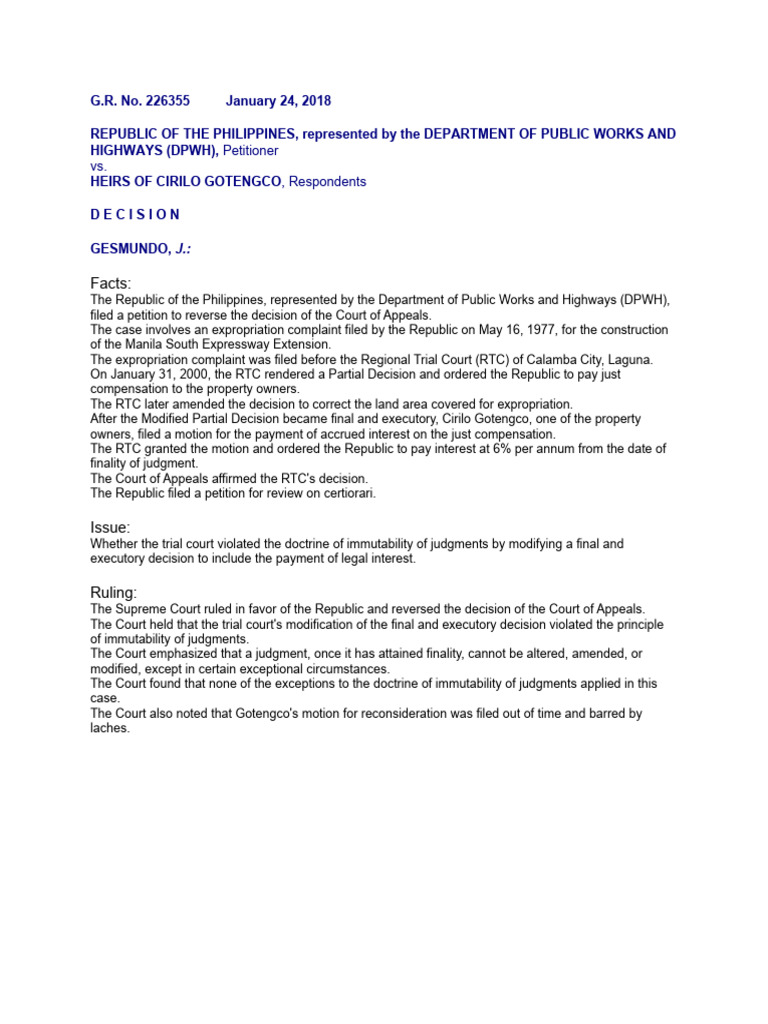 REPUBLIC V. HEIRS OF GOTENGCO - 226355 - Mahadali | PDF REPUBLIC V. HEIRS OF GOTENGCO - 226355 - Mahadali | PDF