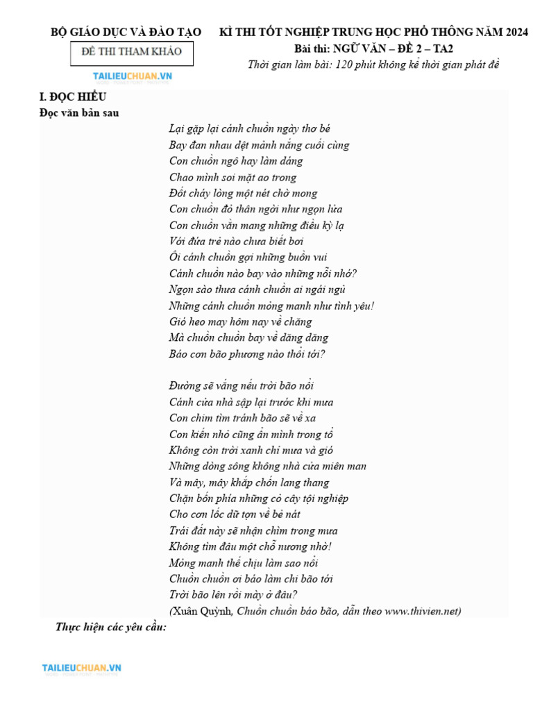 ĐỀ VIP 2 - PHÁT TRIỂN ĐỀ MINH HỌA THAM KHẢO BGD MÔN VĂN NĂM 2024 ( TA2 ) - fix | PDF