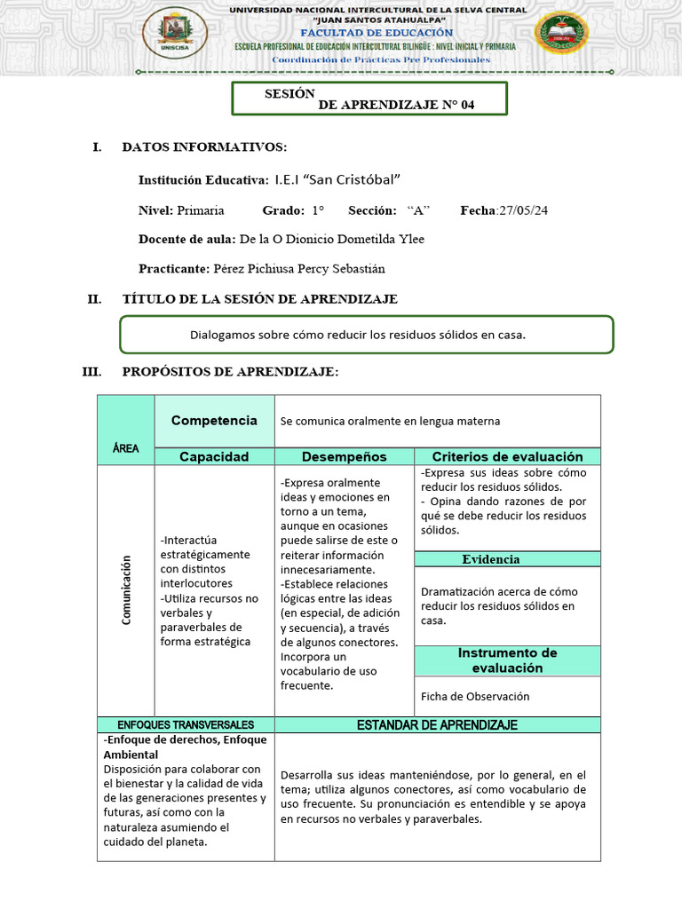 Sesión de Aprendizaje 4_comunicación | PDF | Evaluación | Aprendizaje