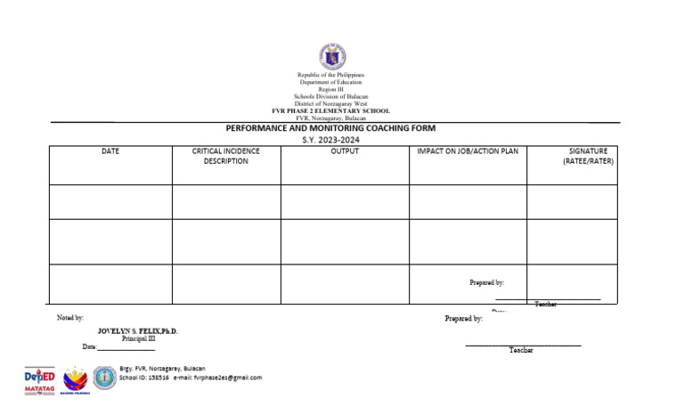 Coaching Form. Official Heading. | PDF