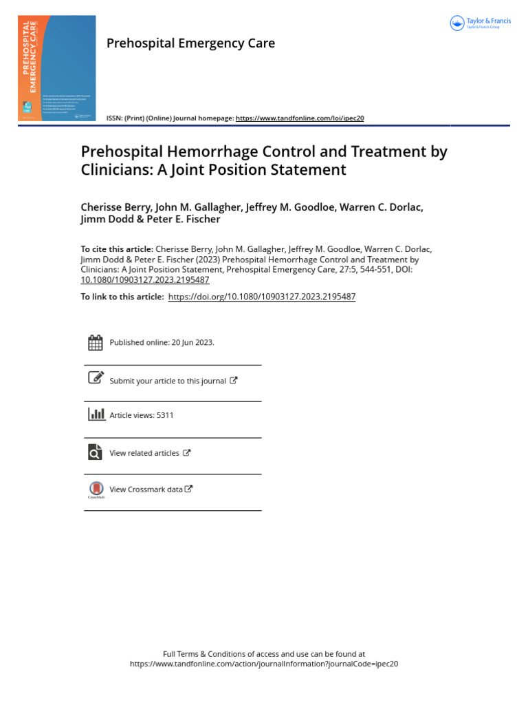 Prehospital Hemorrhage Control and Treatment by Clinicians A Joint ...