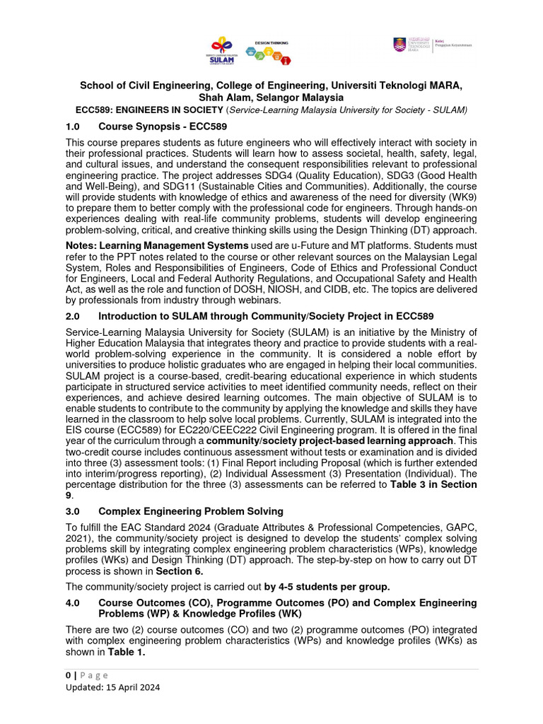 Project Requirements and Rubrics for ECC589 Engineers in Society_15 April 2024 | Download Free ...