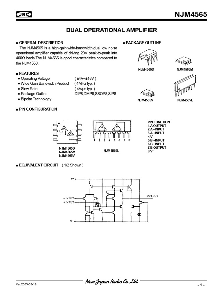 NJM 4565 | PDF | Operational Amplifier | Amplifier